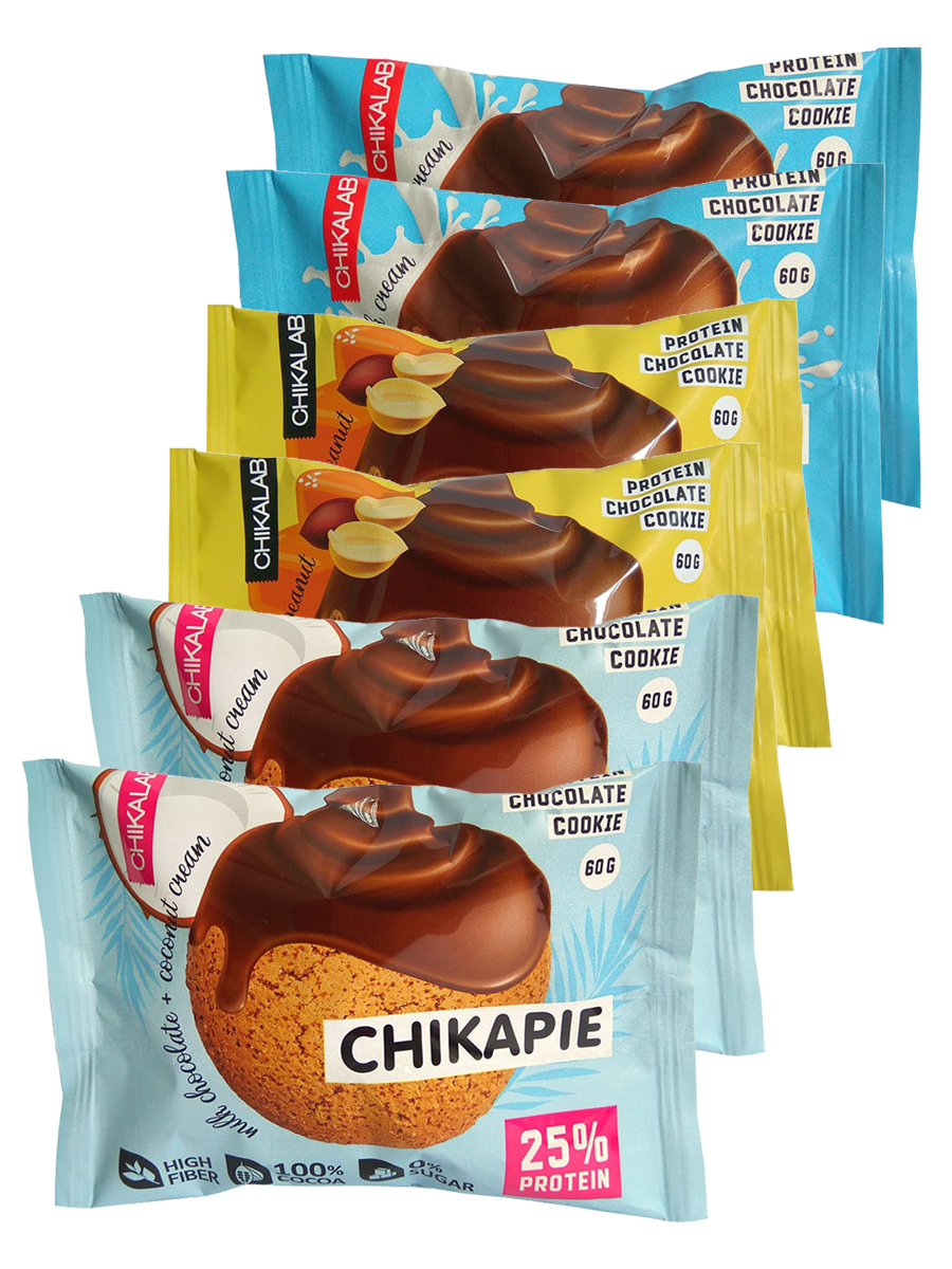Chikalab Протеиновое печенье Chikapie с начинкой, Ассорти 6шт по 60г ...